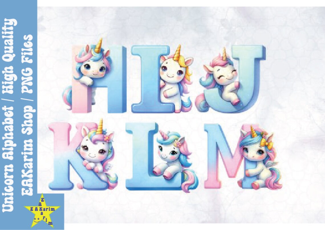 Unicorn Alphabet, Unicorn Letter, Unicorn PNG, Unicorn Nursery, Nursery ...