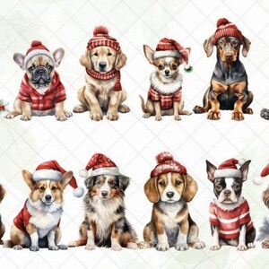 Watercolor Christmas Dogs Clipart, Santa Hat, Watercolor Christmas ...