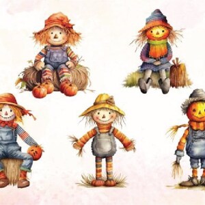 Watercolor Scarecrows Clipart Bundle - PNG Format With Transparent ...