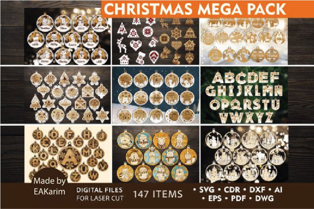 147 CHRISTMAS ORNAMENTS Laser Cut Files Svg Set and Glowforge Christmas ...