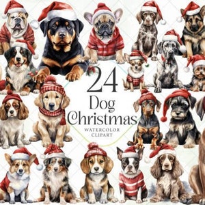 Watercolor Christmas Dogs Clipart, Santa Hat, Watercolor Christmas ...