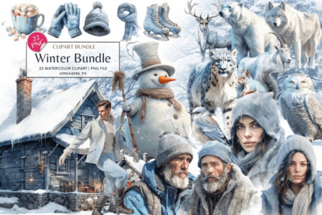 Winter Clipart Watercolor, Winter Clipart, Winter Graphics, Holiday ...