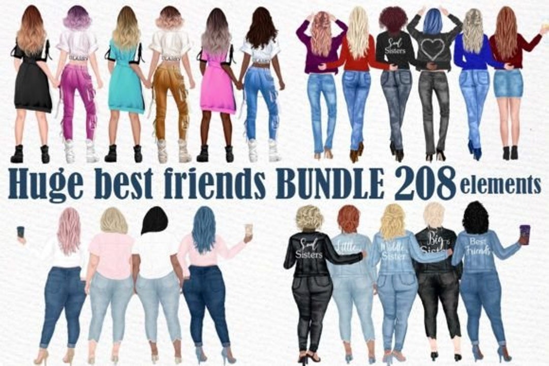 Best Friends Creator Kit, Besties Watercolor PNG Mega Bundle DIY ...