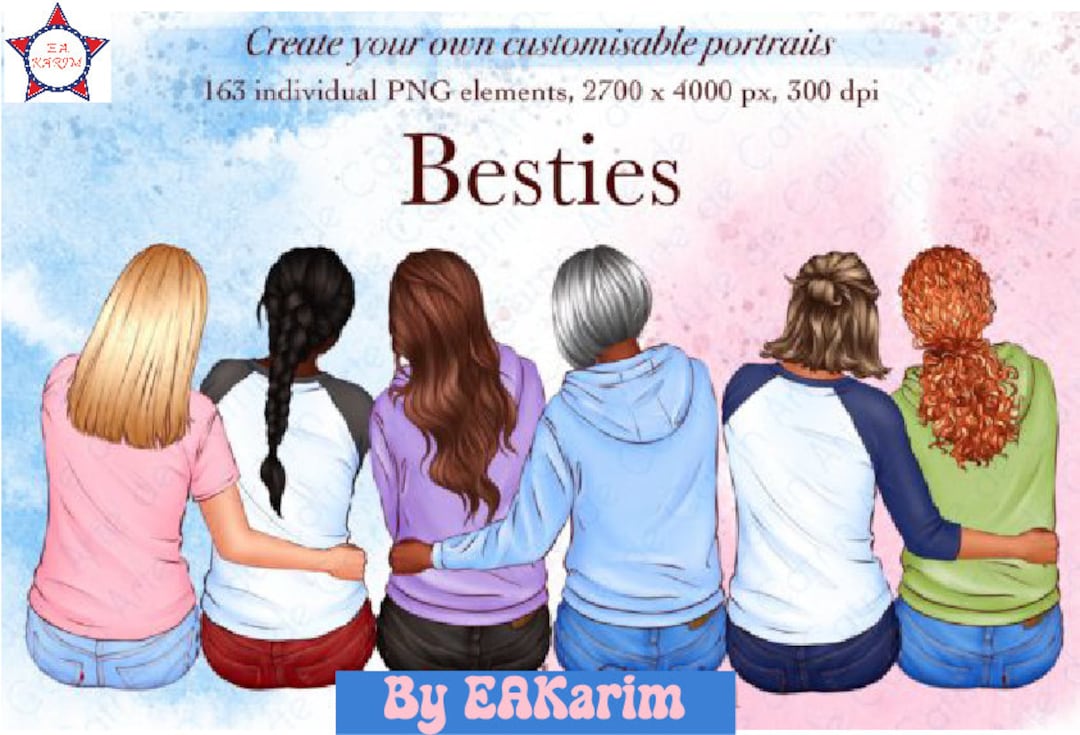 Best Friends Creator Kit, Besties Watercolor PNG Mega Bundle DIY ...