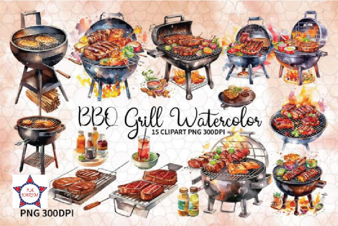 Watercolor Barbecue Clip Art, BBQ Png Grill Food Clipart Picnic Clipart ...