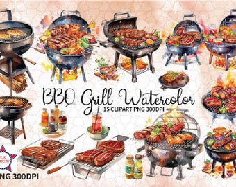 Watercolor Barbecue Clip Art BBQ Png Picnic Clipart Grill Food Clipart ...