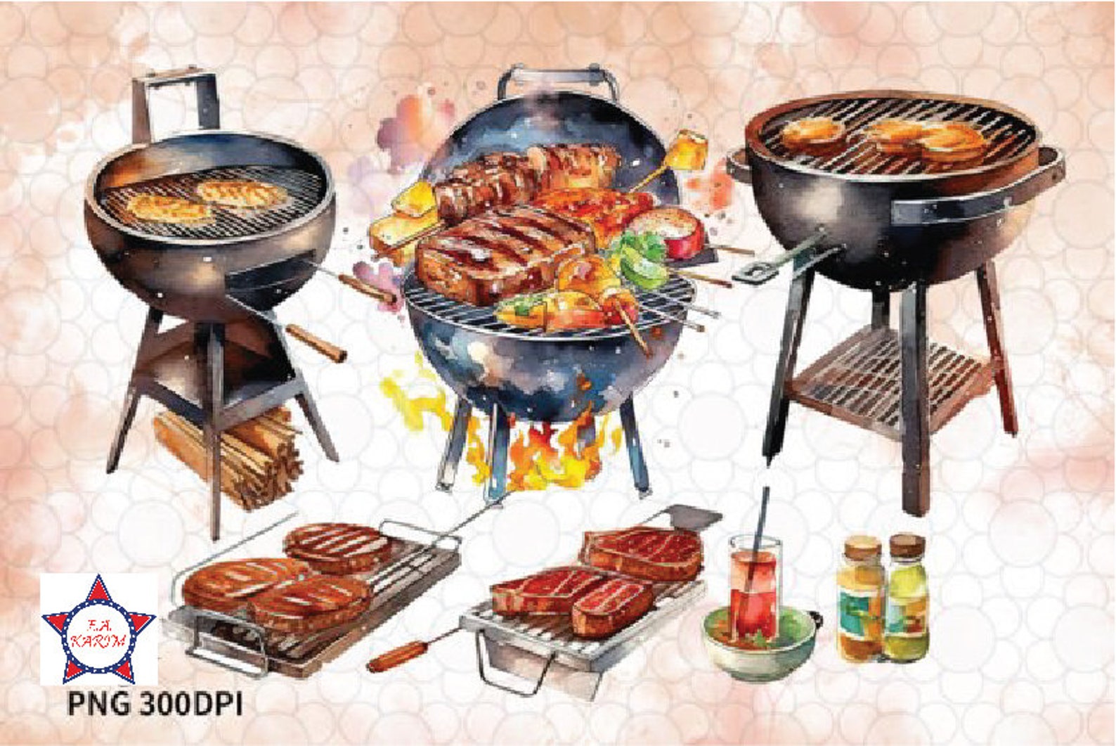 Watercolor Barbecue Clip Art, BBQ Png Grill Food Clipart Picnic Clipart ...