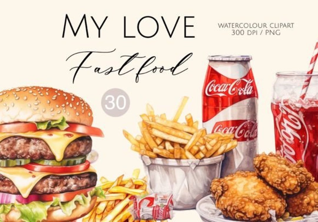 Watercolor Fast Food Clipart Bundle, Transparent PNG Digital Image ...
