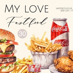 Watercolor Fast Food Clipart Bundle, Transparent PNG Digital Image ...