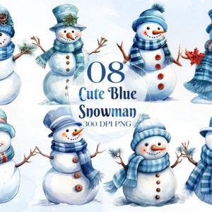 145 Watercolor Cute Christmas Snowman, Clipart PNG Bundle, Winter ...