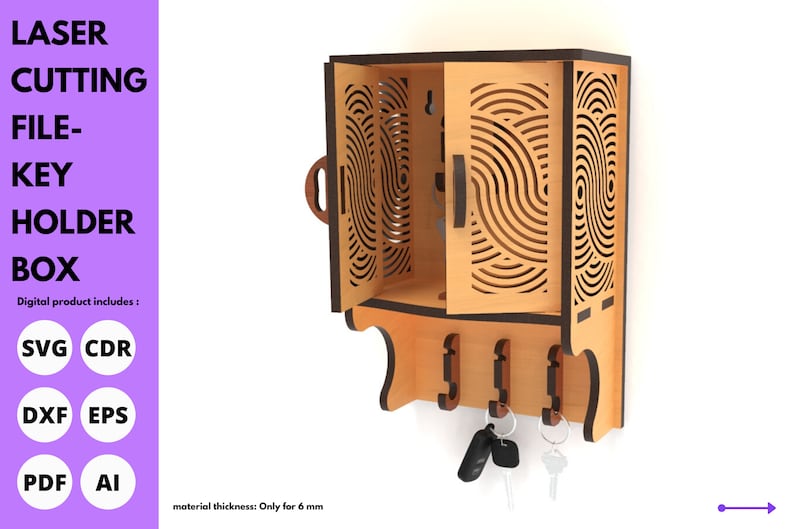 Key Holder Box, Laser Cut Key Cabinet Svg Files, Key Holder Files ...