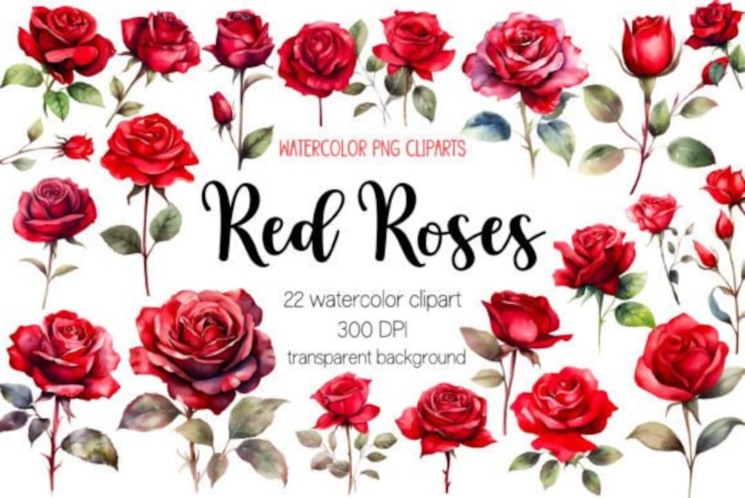 Watercolor Red Rose Borders Clipart - Seamless Roses and Leaves in PNG ...