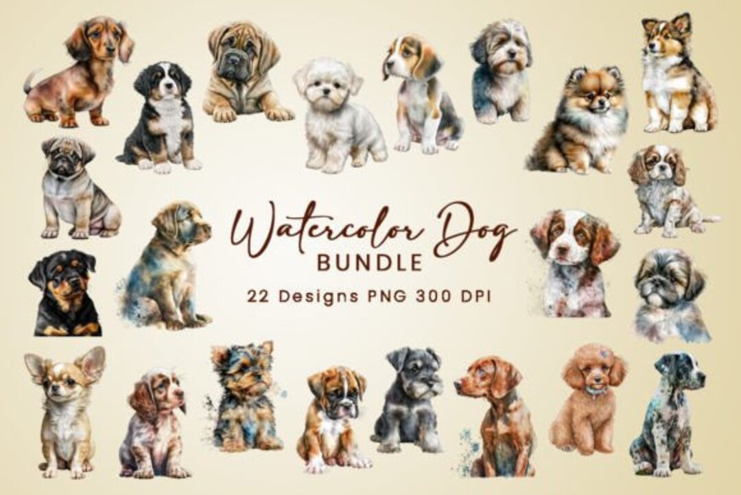 Watercolor Dog Clipart Bundle, Puppies, Dog Breeds, Pets Clipart ...