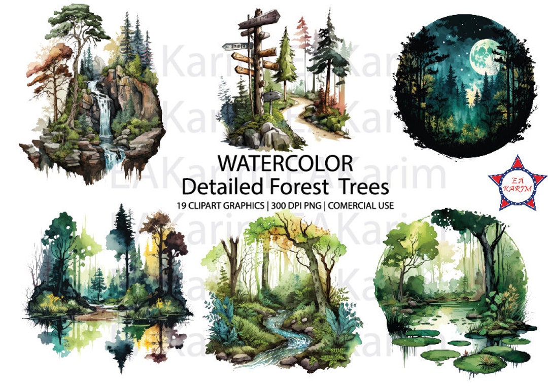 Watercolor Forest Clipart, Wood Clip Art, PNG, Free Commercial Use ...