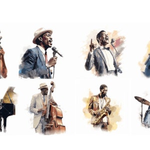 Jazz Musician Watercolor Canvas Wall Art, Canvas Painting, Jazz Band ...