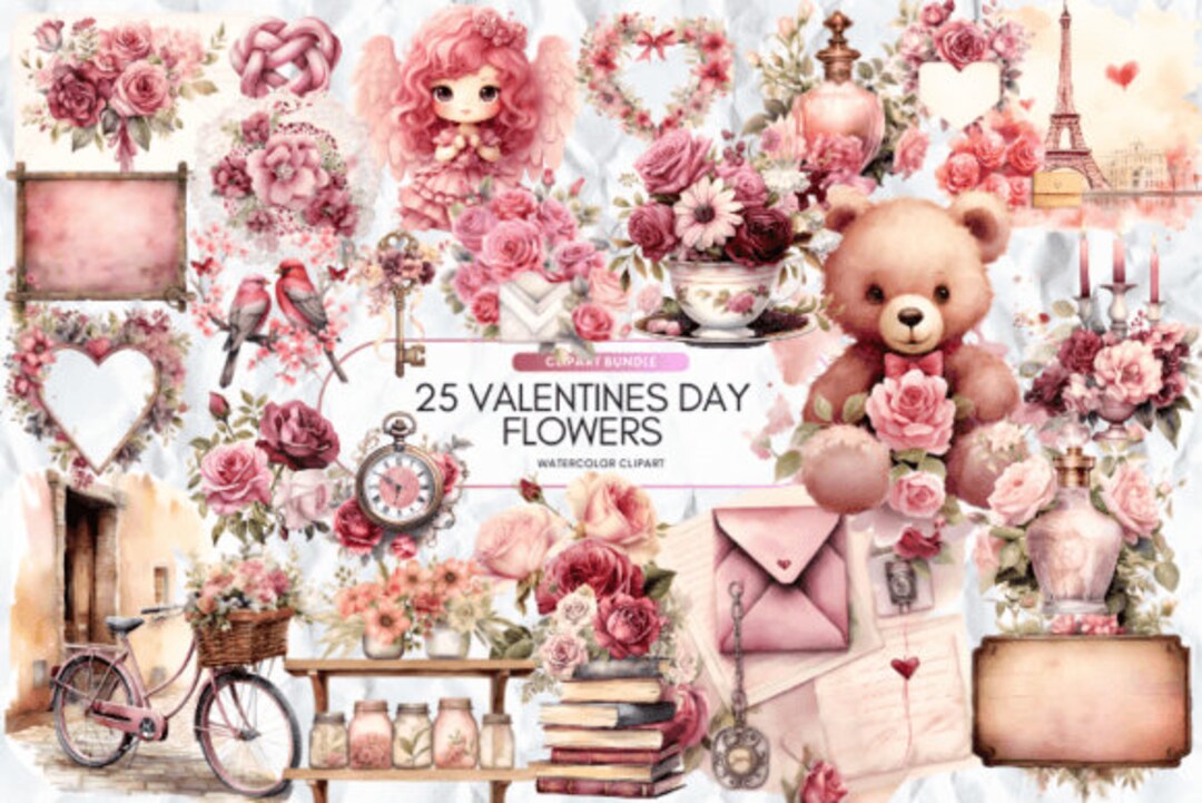 Valentines Day Watercolor, Valentines Day Clipart, 25 PNG Files, Wild ...