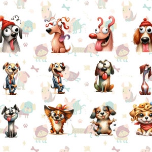 Funny and Crazy Dog Clipart Bundle, Dogs PNG, Watercolor Puppy Graphics ...