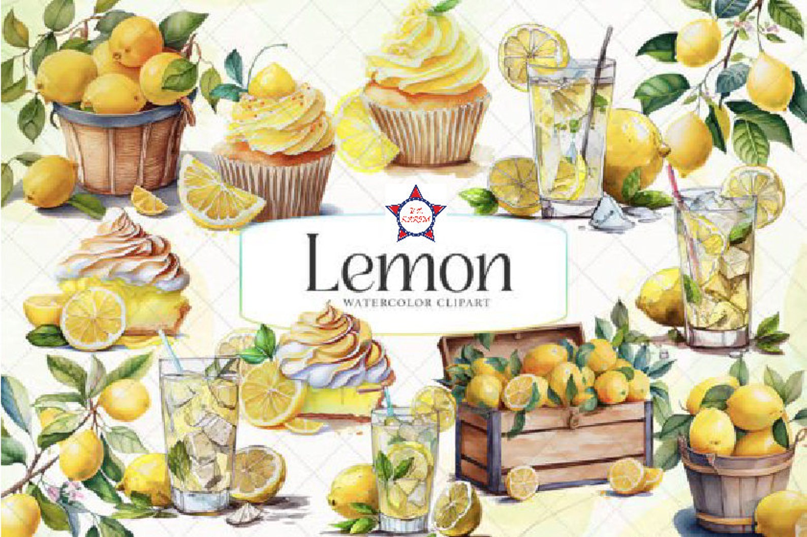 Lemons Watercolor Clipart Bundle PNG Images of Refreshing Summer Lemon ...
