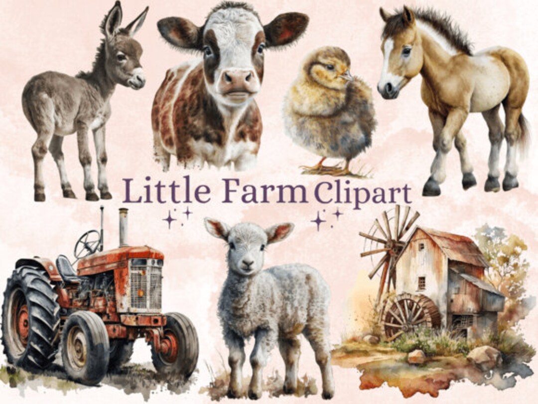 Cute Farm Animals Clipart, Farm Animals Watercolor Digital Clipart ...