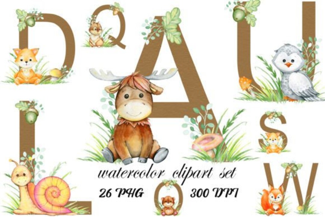 Woodland Alphabet Clipart, Letter Clip Art, Fog Forest, Commercial Use ...