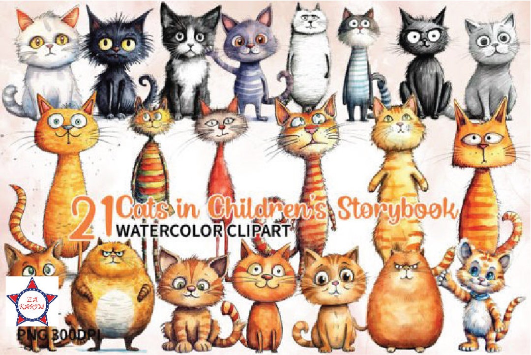 Cat's in Children's Storybook / Cute Cats, Watercolor Cats, Cats PNG ...