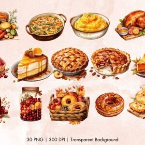 Thanksgiving Food Clipart, Thanksgiving Classic Food Watercolor PNG ...