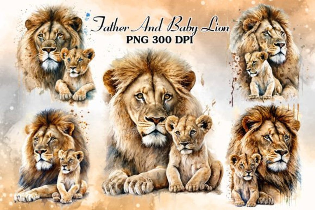 Lion Father and Baby Clipart Watercolor Lion PNG Safari Animals Clipart ...