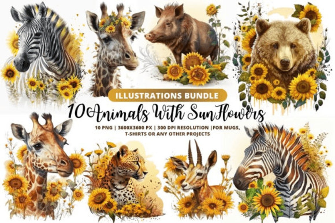 Sunflowers Watercolor Clipart Bundle - + 120 PNG Images of Bright ...