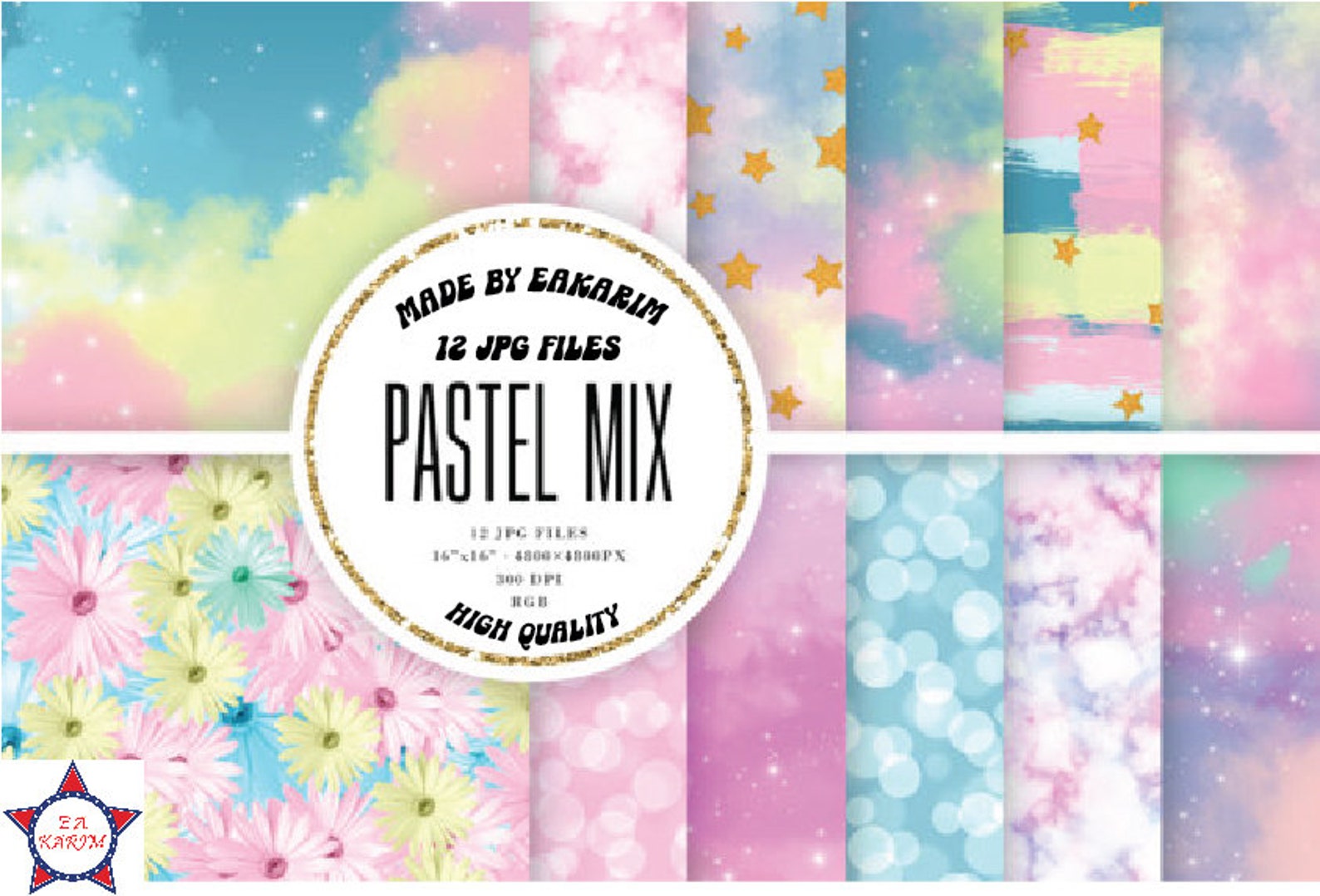 Pastel Mix Backgrounds, Pastel Watercolor Digital Paper, Pastel Ombre ...