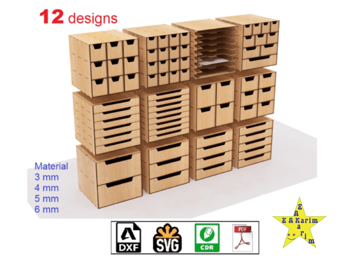Laser Cut 12 Box Drawer Bundle: Stackable Storage Organizer Designs,diy ...
