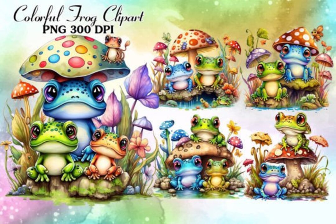 Cute Watercolor Frogs - Digital Design Mega Bundle, Printable Art ...
