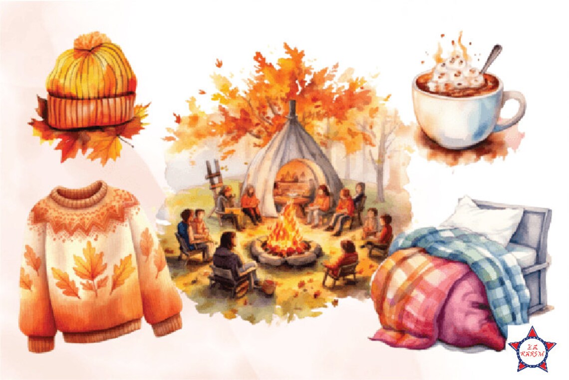 Watercolor Autumn Clipart, PNG Watercolor Autumn Illustration, Autumn ...