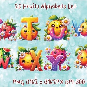 FRUIT ALPHABET Clipart, Printable for Tshirt | Set of Poster and 26 ...