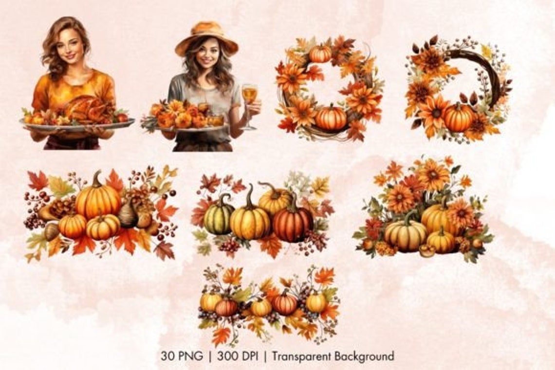 Thanksgiving Food Clipart, Thanksgiving Classic Food Watercolor PNG ...