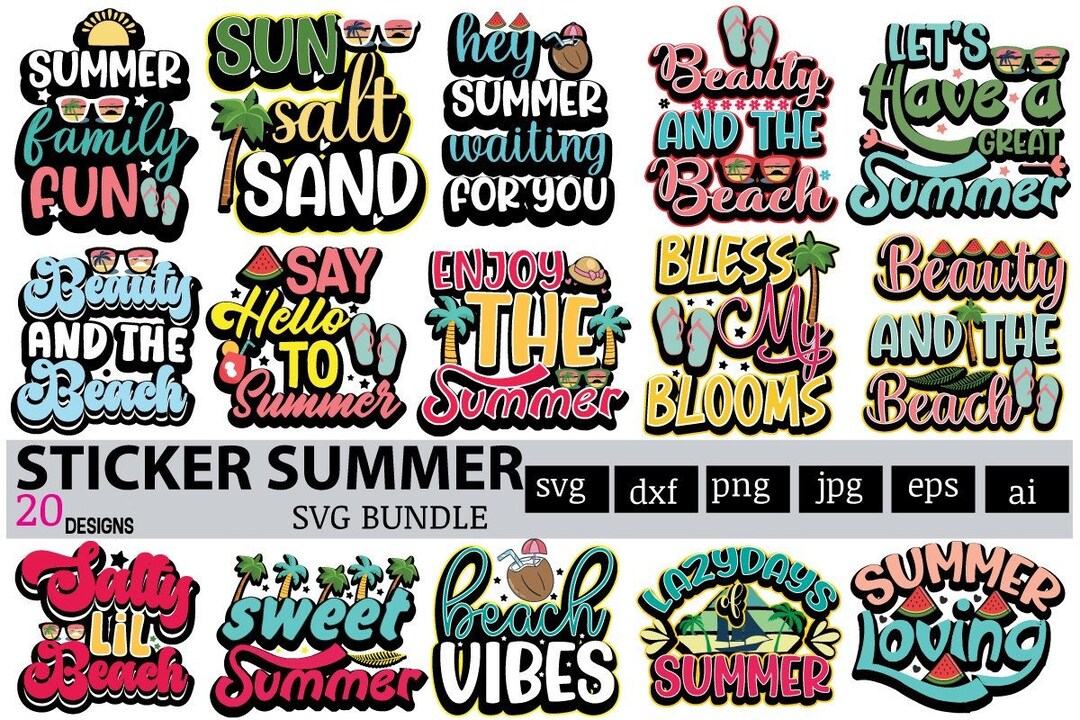 STICKER SUMMER Svg BUNDLE, Summer Svg, Beach Svg, Summertime Svg ...