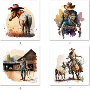 Watercolor Cowboy Clipart, Horse Clipart Cowboy Western Texas Bundle ...