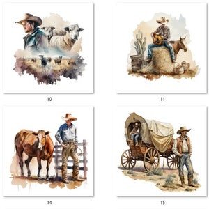 Watercolor Cowboy Clipart, Horse Clipart Cowboy Western Texas Bundle ...