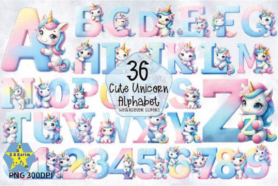 Unicorn Alphabet, Unicorn Letter, Unicorn PNG, Unicorn Nursery, Nursery ...