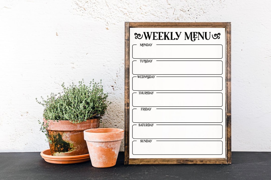 Weekly Menu Planner Svg/png/dxf/eps/list Printable Template / 7 Day ...