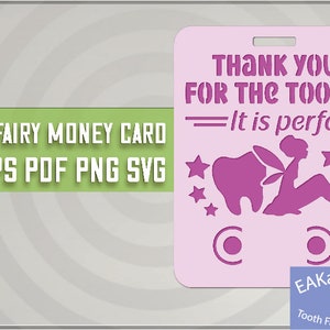 Tooth Fairy Money Card, Svg, Png, Dxf, Eps and Pdf Files, Instant ...