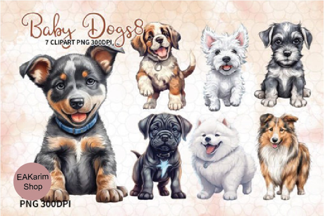 BABY DOGS WATERCOLOR, Puppies Clipart Png, Baby Dogs Clip Art for ...