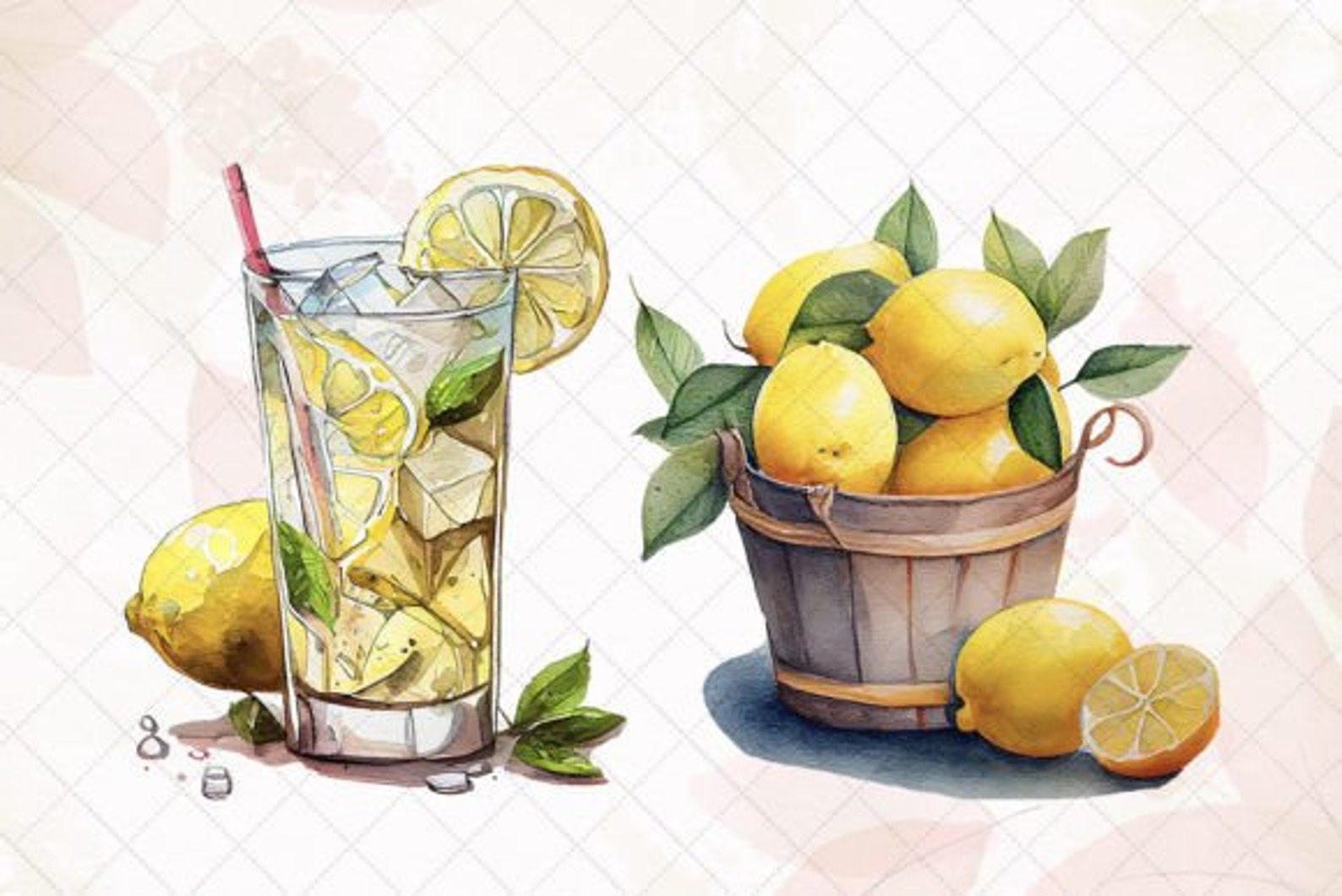 Lemons Watercolor Clipart Bundle PNG Images of Refreshing Summer Lemon ...
