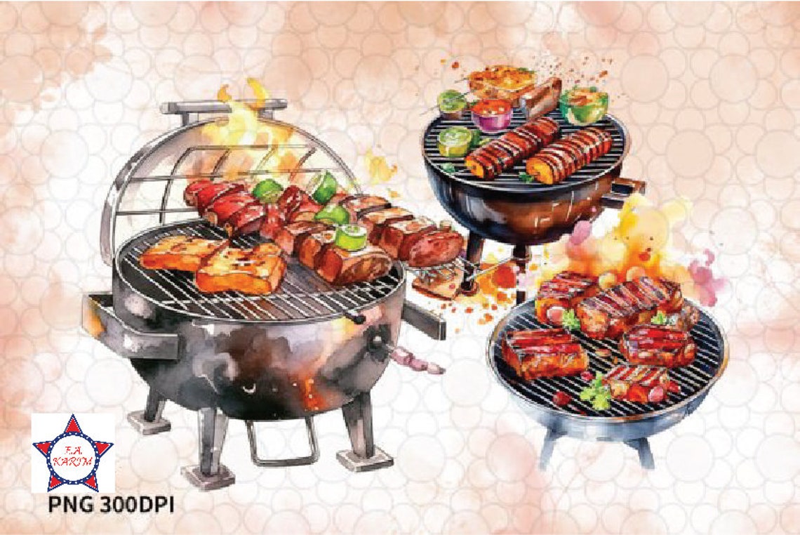 Watercolor Barbecue Clip Art, BBQ Png Grill Food Clipart Picnic Clipart ...