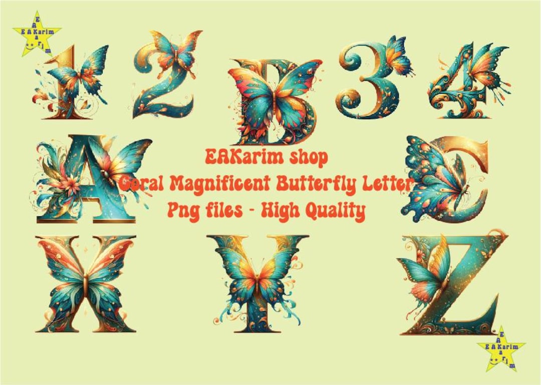 WATERCOLOR Butterfly Alphabet, Butterfly Letters PNG, Butterfly ...