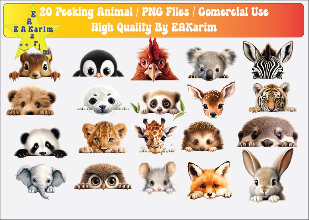 Cute Peeking Animals PNG BUNDLE Sublimation Design Printable - Complete ...