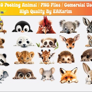 Cute Peeking Animals PNG BUNDLE Sublimation Design Printable - Complete ...