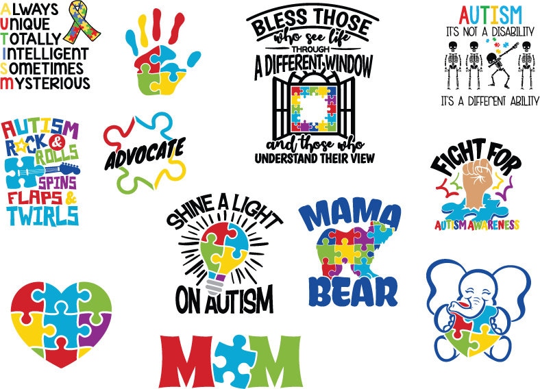 93 AUTISM SVG Bundle,autism Puzzle Svg, Autism Awareness Svg,autism Mom ...