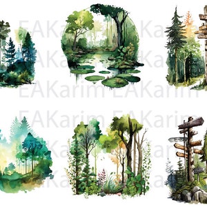 Watercolor Forest Clipart, Wood Clip Art, PNG, Free Commercial Use ...