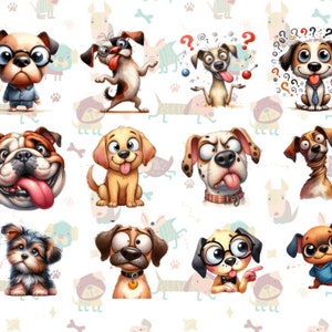 Funny and Crazy Dog Clipart Bundle, Dogs PNG, Watercolor Puppy Graphics ...