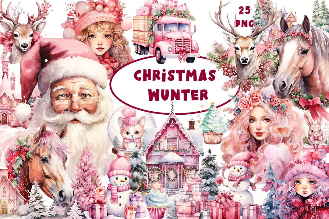 Retro Christmas Png Bundle, Pink Christmas Png, Groovy Christmas Png ...